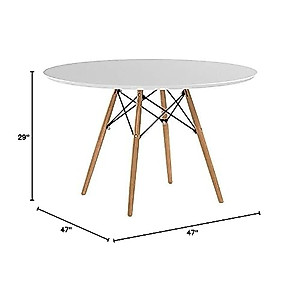 ModMade Mid Century Modern Paris Tower Round Dining Wood Leg and top Table, 47", White/Natural