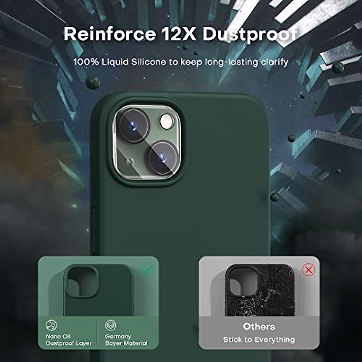 TOCOL 5 in 1 for iPhone 13 Case, with 2 Pack Screen Protector + 2 Pack Camera Lens Protector, Liquid Silicone Phone Case for iPhone 13, Alpine Green