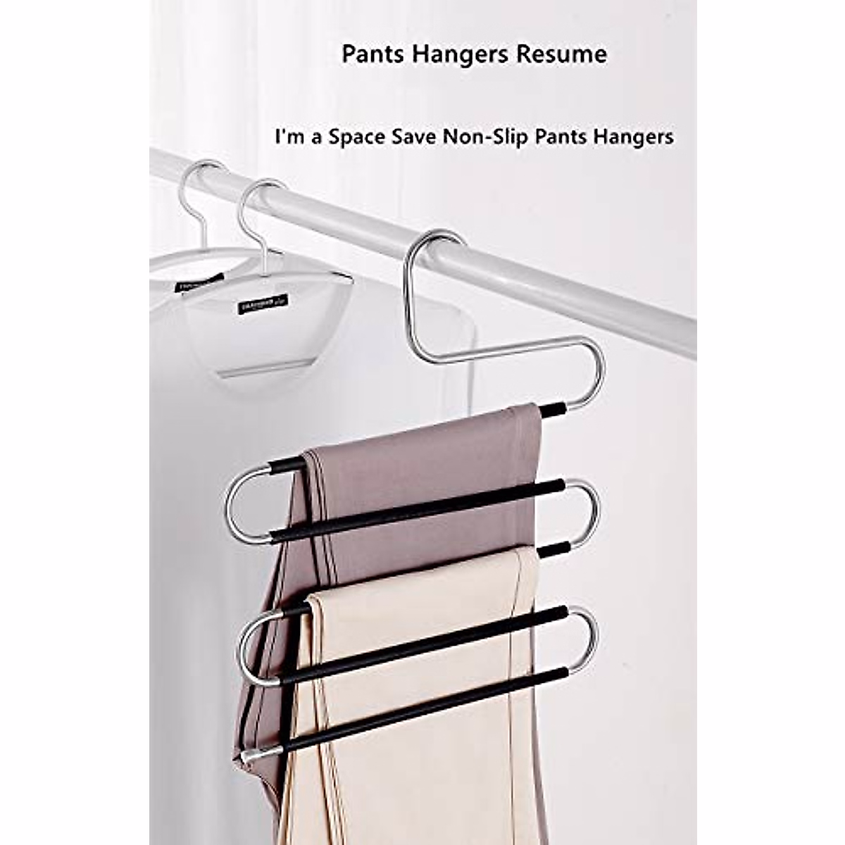 devesanter Pants Hangers Space Save Non-Slip 6 Pack S-Shape Trousers Hangers Stainless Steel Clothes Hangers Closet Storage Organizer for Pants Jeans Scarf Hanging Black