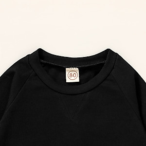 Happy Town Fall Outfits for Toddler Girl Boy Long Sleeve Top and Long Pants Set Toddler Sweatsuits (Solid Color Black, 3-4 T)