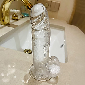7.3Inch Clear Thick Realistic Dildos,Long Lifelike Adult Sex Toys, Huge Soft Silicone Penis, Flexible Anal Dildo,Strong Suction Cup for Men Women and Couple (Large)