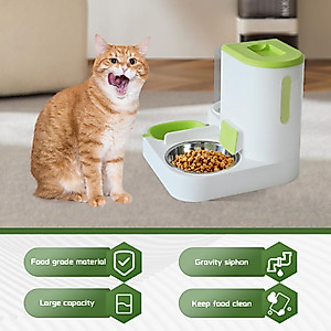 MUYG Automatic Cat Food and Water Dispenser Set 2 in 1,All-in-One Gravity Pet Feeder with Stainless Steel Cat Food Bowl Travel Auto Supply Feeder and Water Dispenser for Small Medium Cats Dogs (Green)