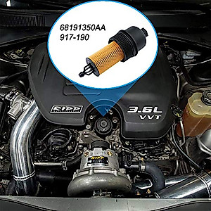 Oil Filter and Oil Filter Housing Cap Assembly , Fits For Chrysler Dodge Jeep Ram - 200, 300, Challenger, Charger, Durango, Cherokee, Wrangler,Replaces# 68191350AA, 917-190