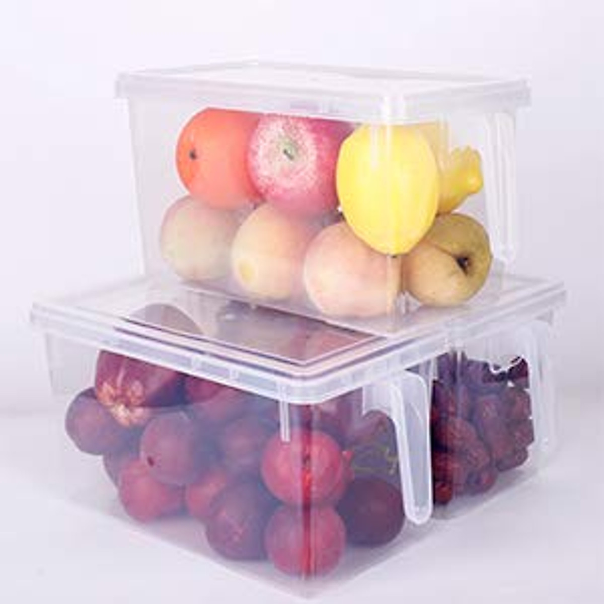 PENGKE Plastic Food Storage Container with Lid and Handle,Food Storage Organizer Box Fresh Box for Kitchen Refridgerator Fridge Desk Cabinet Food Storage,Holds Fruit Eggs Vegetables,5L Pack of 4