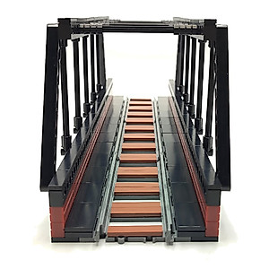 Classic Train Building Bridge City Passenger Express Train Tracks Toys Accessories Railroad Construction Building Block Compatible with Major Brand (Black Bridge)