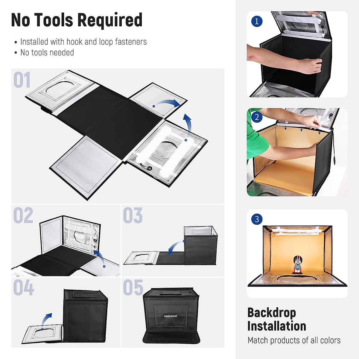 NEEWER Foldable Portable Photo Studio Light Box with Dimmable LED Lighting, 16 x 12 x 12 Inches 5600K CRI 95+, 4 Color Backdrops Photography Tent Kit for Jewelry Product