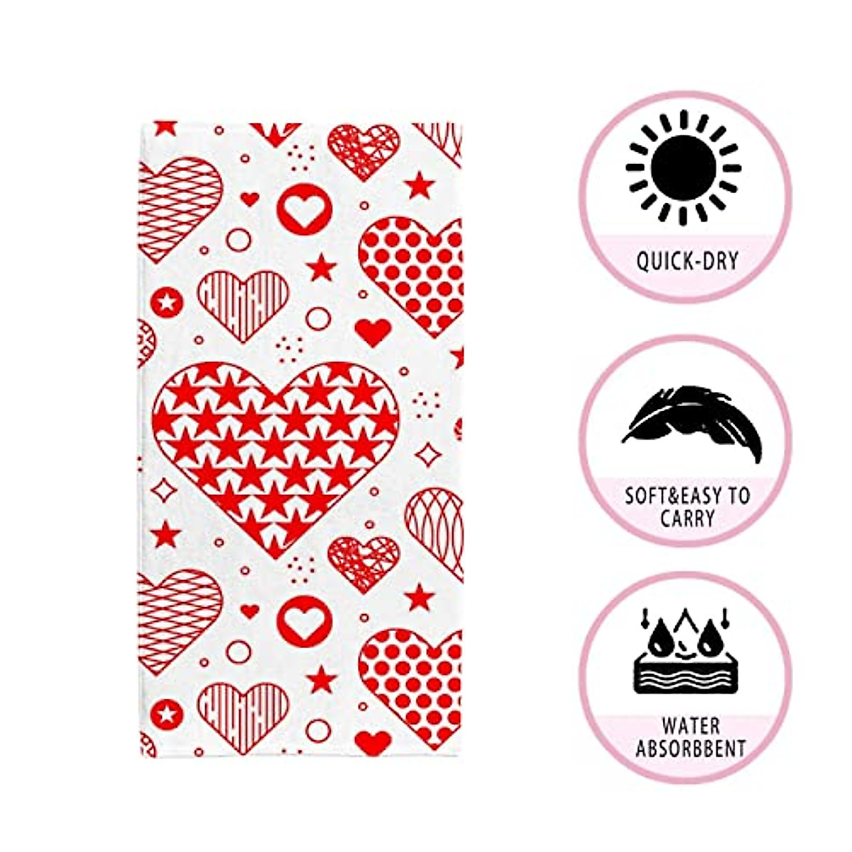 My Little Nest Hand Towels for Bathroom Valentine's Day Modern Hearts Absorbent Small Bath Towel Soft Kitchen Towels Fingertip Towel for Guest and Bar 30 x 15 inch