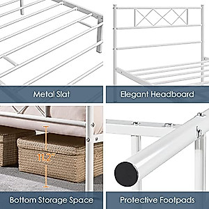 Yaheetech Twin XL Metal Platform Bed Frame Mattress Foundation with Headboard and Footboard No Box Spring Needed Under Bed Storage Steel Slats White