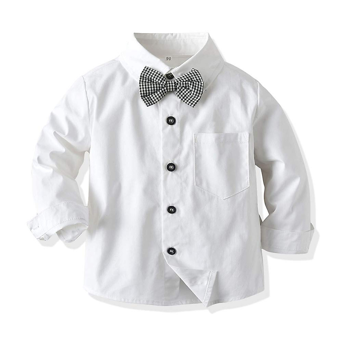 Moyikiss Studio Autumn Winter Little Boys Clothes Long Sleeve Bowtie Shirt+Suspender Pants Gentleman Outfits Sets (White-a, 90/2T)