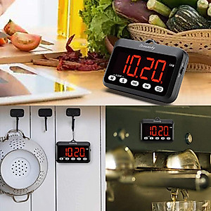 DreamSky Digital Kitchen Timer with Large Red LED Display, Count Up Countdown Timer for Classroom, Magnetic Digital Timer for Cooking/BBQ/Sports/Yoga, Battery Operated Timer with ON/Off Button