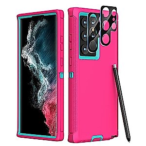 Danhon Samsung Galaxy S22 Ultra Case 6.8" - Heavy Duty Military Grade Protection, Shockproof, Camera Lens Protectors (Pink/Blue)