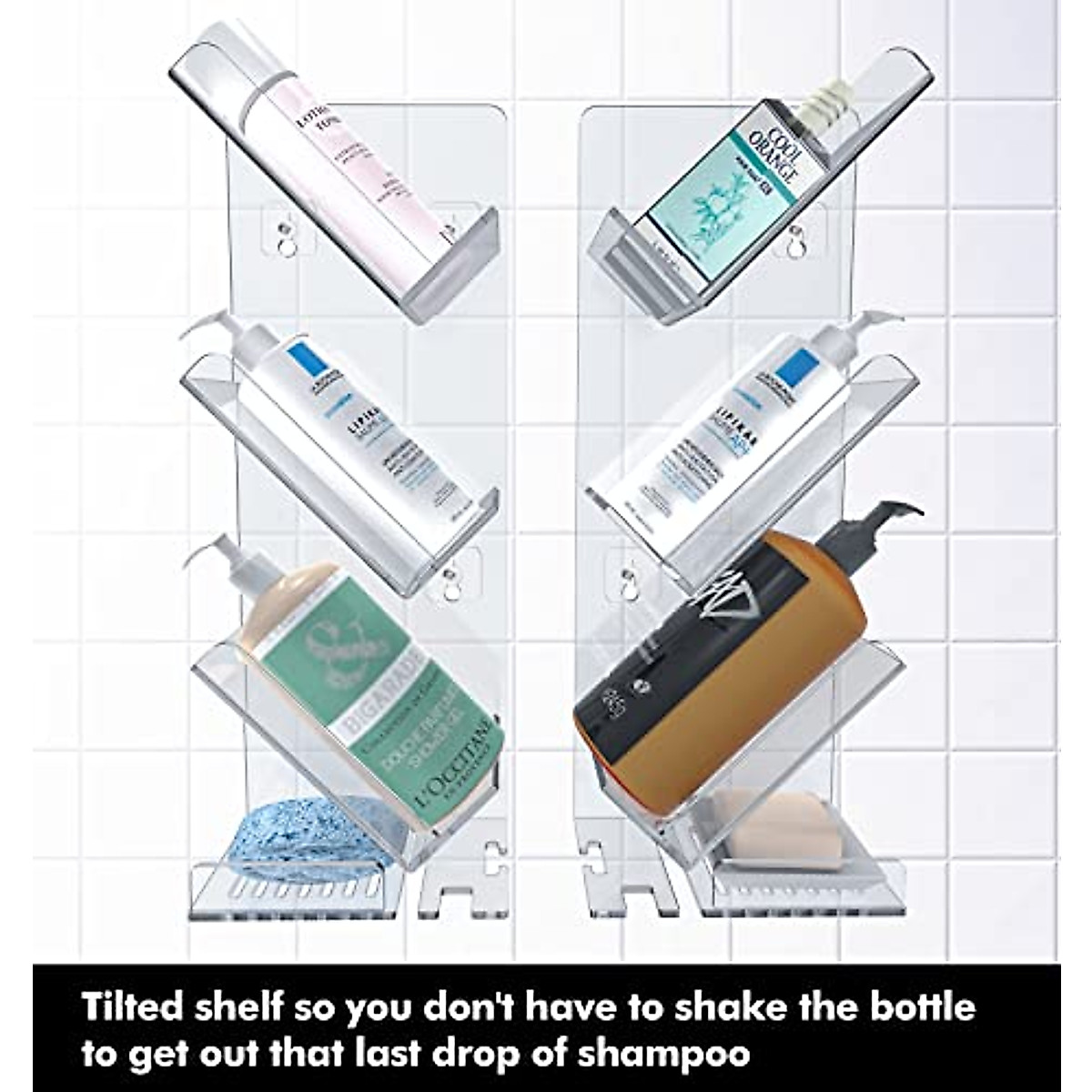 Kamehame 2 Pack Acrylic Shower Shelves, Shower Shampoo Holder, Bathroom Organizer Shower Caddy
