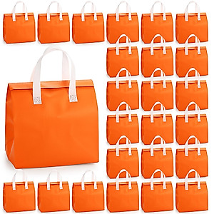 ZENFUN 25 Packs Insulated Take Away Bags, Thermal Insulation Food Bag for Coffee, Insulated Cooler Bag Grocery Bags, Orange Thermal Bags for Hot&cold Frozen Food, Food Delivery, 9.5 x 6 x 10 Inches
