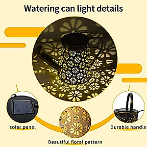 Solar Watering Can with Cascading Lights, Adorable Outdoor Hanging Solar Lantern, Durable Metal Waterproof Garden Lights Cute Addition for Garden Yards Rose Bush Patio Pathway Party