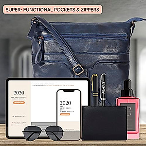 Leather Crossbody Bags for Women - Ladies Sling Handbags - Medium Cross body Purses Handbags - Purses For Women (Blue Classic)