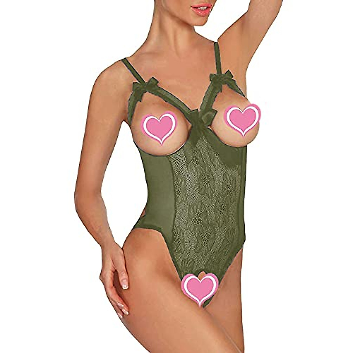 ALLureLove Lingerie for Women Sexy One-Piece Teddy Lingerie Bodysuit Lace Nightie (Small, Green)