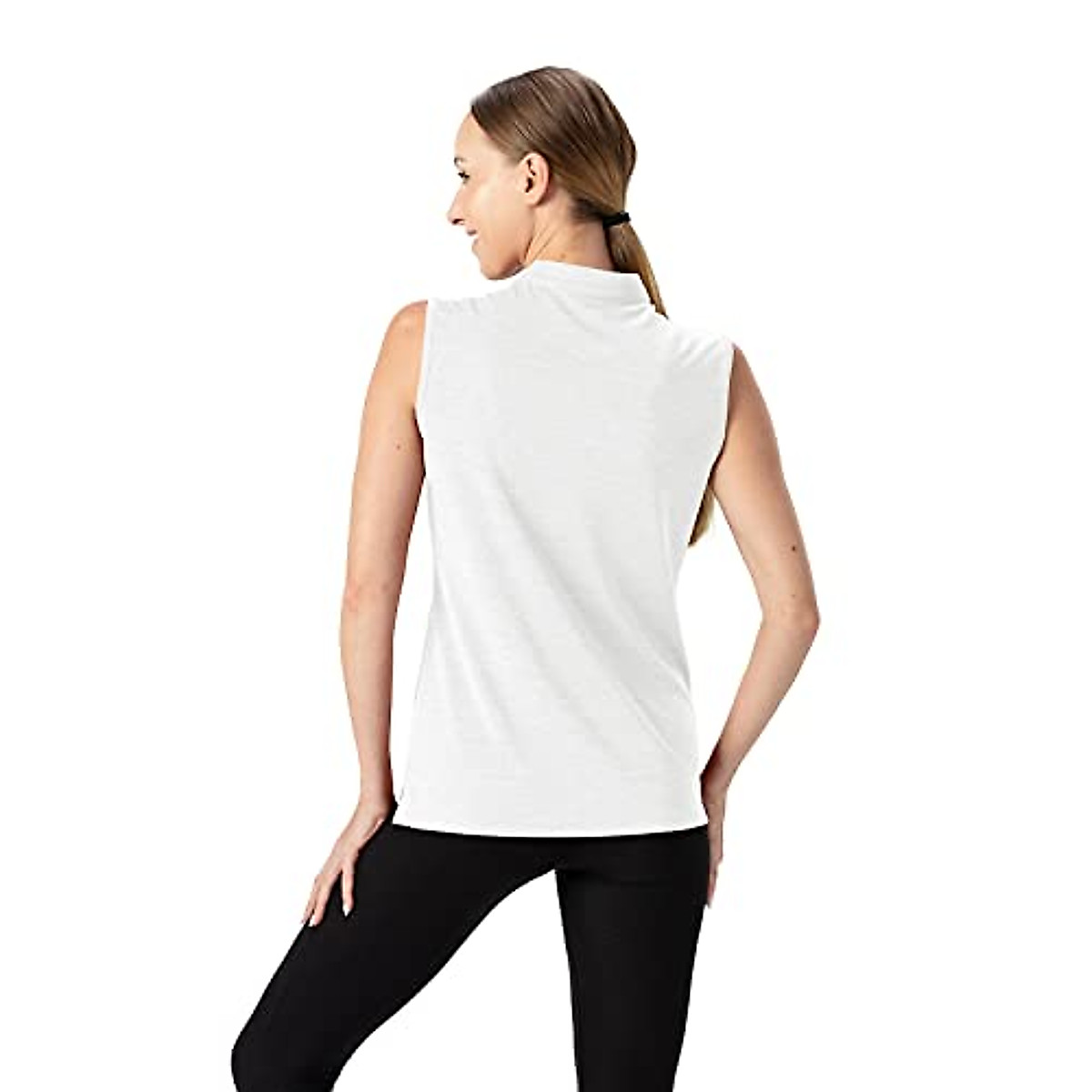 YSENTO Women's Golf Clothes Apparel Shirts Outfits Sleeveless 1/4 Zip Collarless Dry Fit UPF 50+ Tennis Polo Tank Tops White Size L