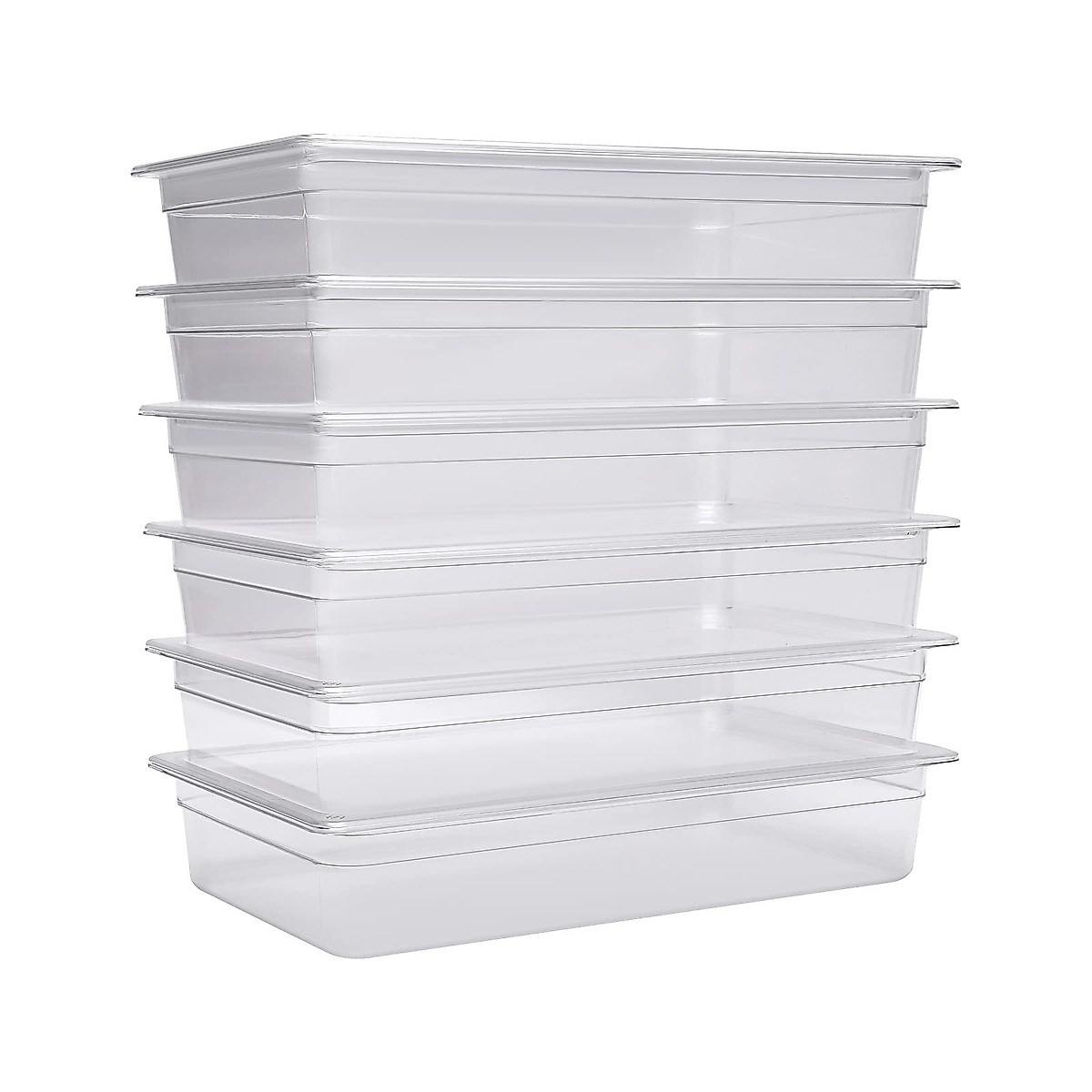 DYNAMI 6 Pack Food Pans with Lids,Full Size 4in Deep Commercial Clear PC Square Food Storage Containers,Heat-Resistant,Freezer-Safe To Store Vegetables,Fruits, Meats, Grains, for Kitchen Restaurant