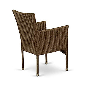 East West Furniture Oslo 7 Piece Outdoor Wicker Patio Furniture Sets Consist of a Rectangle Bistro Table with Glass Top and 6 Balcony Armchair with Cushion, 36x60 Inch, Brown