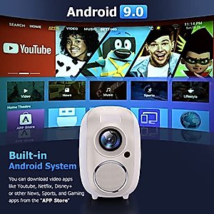 Projector with Wifi and Bluetooth, TOWOND Smart Projector with Android 9.0, 15000 Lumens Native 1080P 4K Projector with Netflix/Prime Video/YouTube built-in, 8000+ Apps Supported for Home Theater