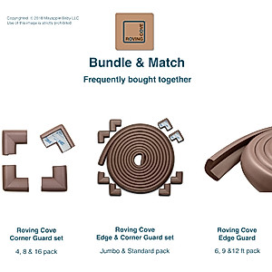Roving Cove Corner Protector for Baby (8 Large Corners) - Hefty-Fit Heavy-Duty Soft Rubber Foam Furniture Corner Bumper Guards, 3M Adhesive Pre-Taped, Coffee Brown