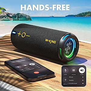 W-KING Bluetooth Speakers - IP67 Waterproof Outdoor Portable Wireless Speaker, Customized EQ APP/Deep Bass, 40W HD 360° Stereo Surround Sound with Lights/V5.3/DSP/TF/AUX, Dustproof for Shower, Camping
