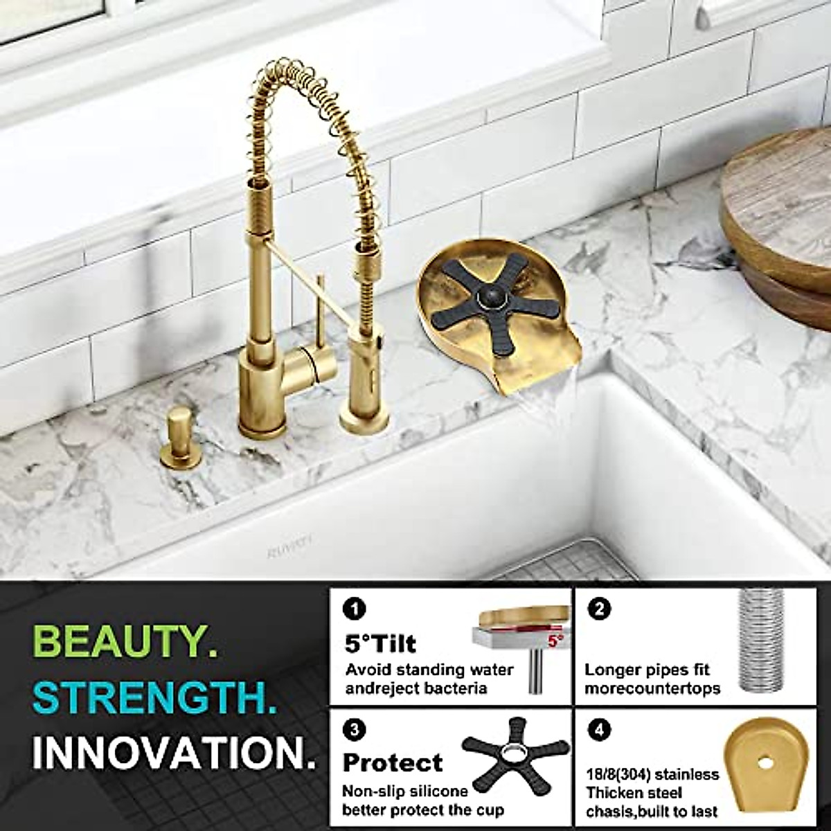 2023 Newest Gold Glass Rinser for Kitchen Sink - Bottle Cleaner,Cup Rinser,Glass Washer for Kitchen Sink,Sink Accessories,Faucet Attachment,Kitchen Gadgets,Bar Sink Auto Glass Rinser,Stainless Steel