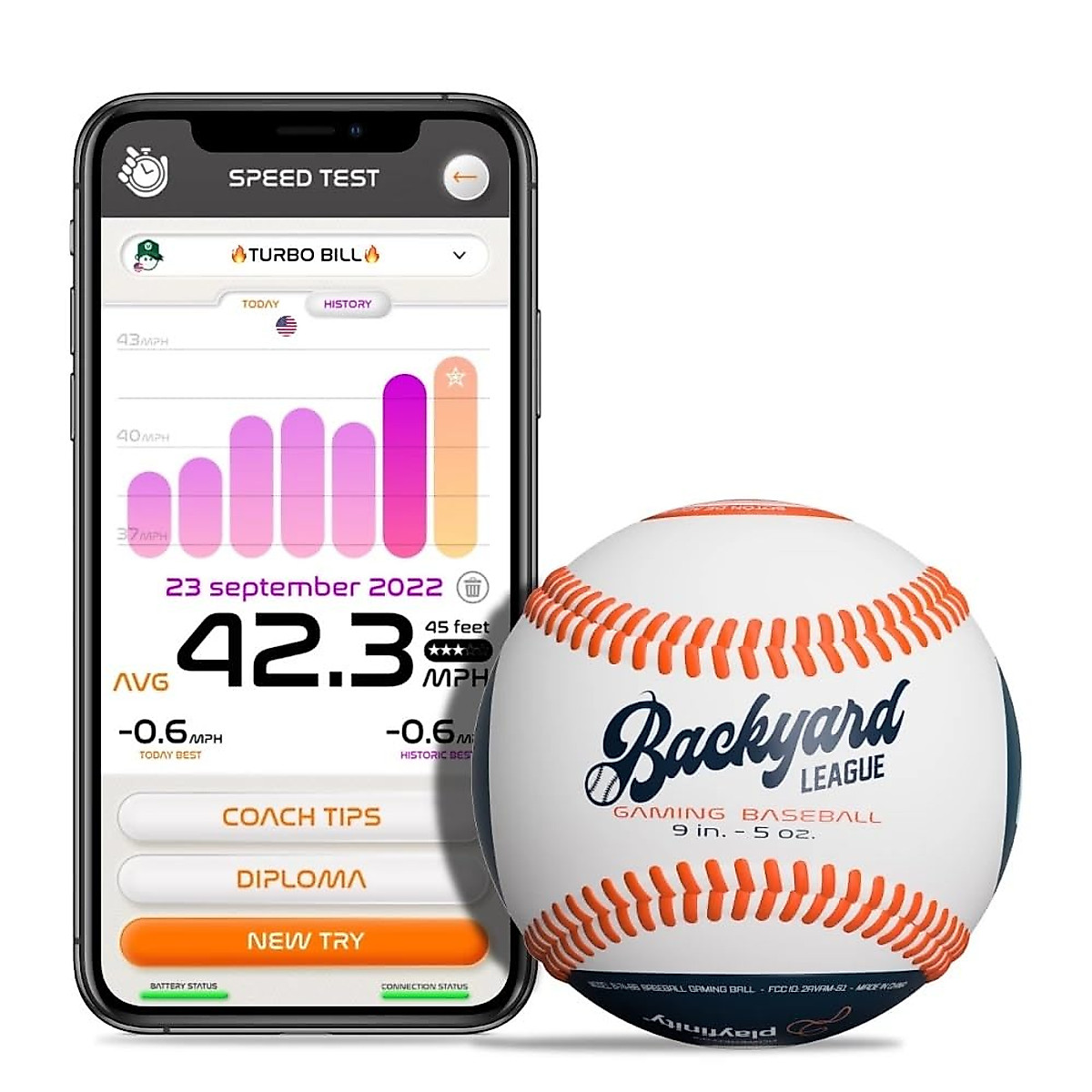 Playfinity Backyard League Gaming Baseball for Kids | Real Baseball with Sensors and App | Play, Train, Analyze and Connect with Others. Measures Throw Power, Glove Movement and More!