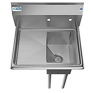 KoolMore 1 Compartment Stainless Steel Commercial Kitchen Prep & Utility Sink with Drainboard - Bowl Size 10" x 14" x 10", Silver, SA101410-12L3