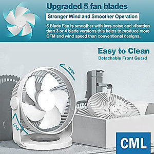 CML USB Desk Fan, 5 Inch Mini Personal Fan with 4 Speeds Brushless Motor, 360° Rotate Quiet Portable Cooling Table Fan for Home, Office, Desktop, Camping, Travel, Dorm, White