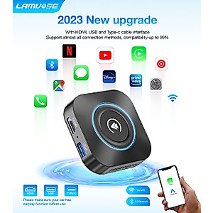 CarPlay Wireless Adapter, CarPlay Box Supports NetfIix/YouTube/Tiktok/Disney+/Hulu, Apple CarPlay/Android Auto Wireless Adapter 2024 Newest, Ai Box for Factory Wired CarPlay Cars from 2015