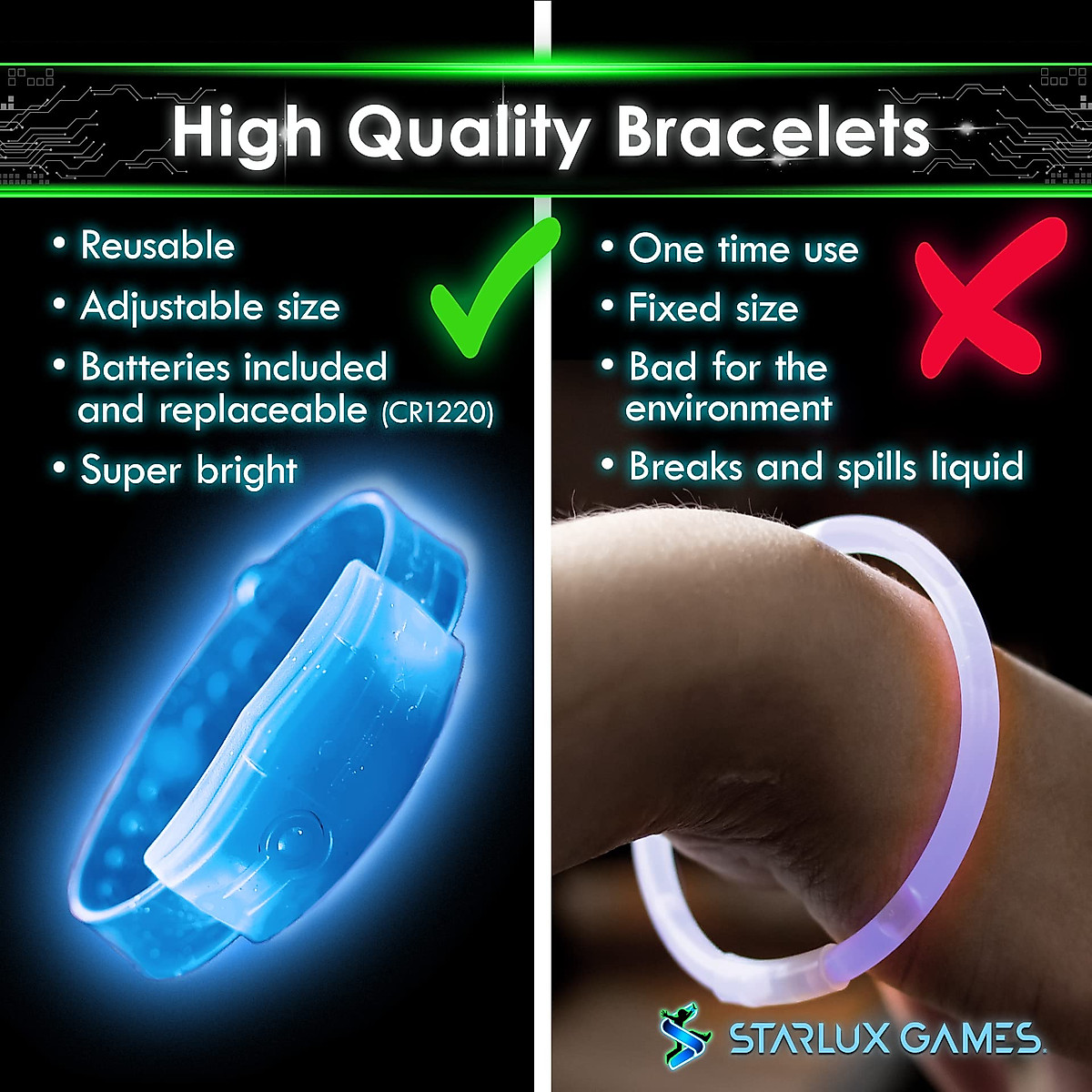 Starlux Games Capture The Flag Redux – Glow-in-The-Dark Bracelet Expansion Set | Adds 12 Players (with 12 LED Bracelets) | Glow in The Dark Games | Sleepover Games | Outdoor Games for Kids