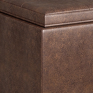 SIMPLIHOME Avalon 35 inch Wide Contemporary Rectangle 5 Pc Storage Ottoman in Distressed Chestnut Brown Vegan Faux Leather, Assembled, For the Living Room, Entryway and Family Room