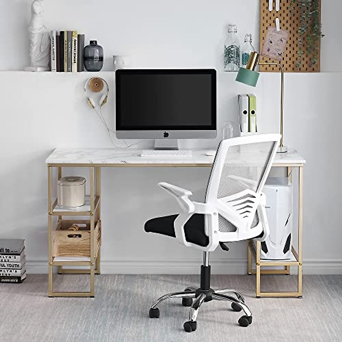 ivinta Computer Desk with Shelves White Desk Office Desk with CPU Stand Vanity Desk with Storage Modern Gaming Desk Study Writing Laptop Table
