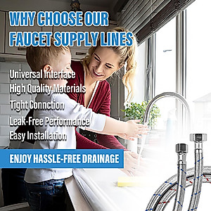 4 Pcs Faucet Hose Connectors, 3/8" Comp x 1/2" FIP Premium Braided Stainless Steel Water Supply Lines for Bathroom, Toilet and Kitchen Faucets (24 Inch)