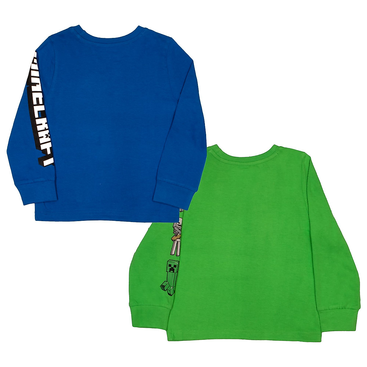 Minecraft Characters Boys Long Sleeve T-Shirt, 2-Pack Bundle Set for Kids and Toddlers (Size 10/12, Green/Royal)