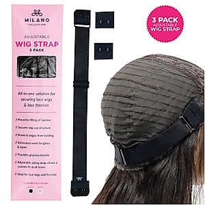 Milano Adjustable Elastic Wig Band with Hooks for Secure Fit & Comfort for Wigs and Lace Front Wigs - Wig Strap, Headband, & Wig Grip Accessories, Black