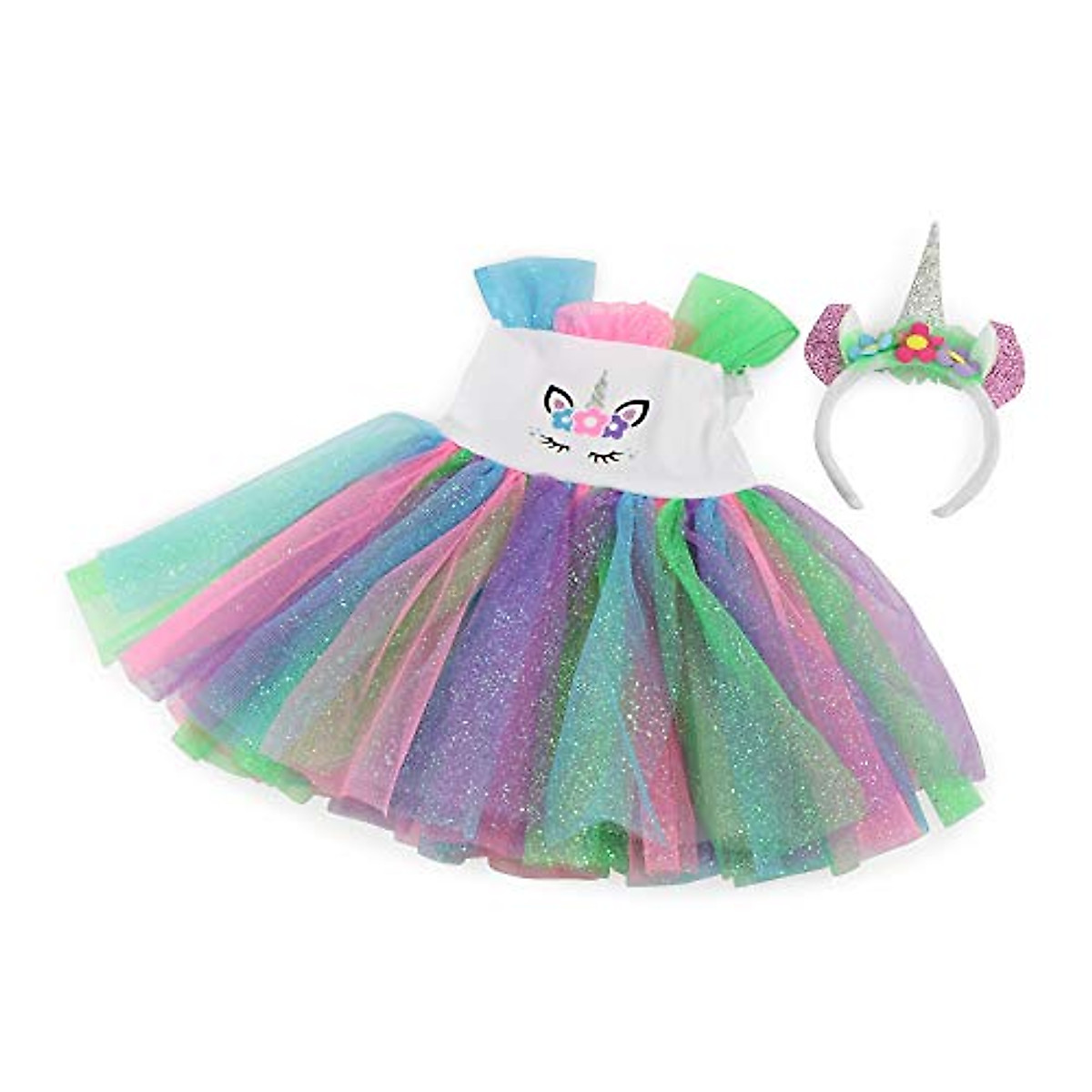 Emily Rose 18 Inch Doll Clothes 18" Doll Unicorn Glittery Doll Dressy Dress Gift Set with Headband Accessory