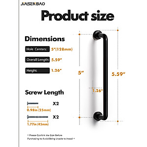 JIASENBAO Black Cabinet Bar Pulls 5" Hole Center 5 Pack Classic Modern Matte Drawer Handles Kitchen Cupboard Bathroom Dresser Cabinet Hardware