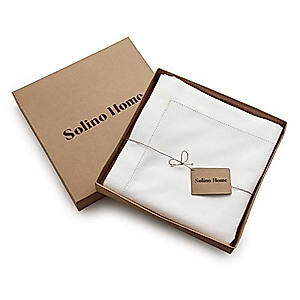 Solino Home Cotton Linen Tablecloth – 58 x 84 Inch White – Natural Fabric Hemstitch Tablecloth for Spring, Easter, Summer, Dining, Wedding, Indoor, Outdoor – Handcrafted and Machine Washable