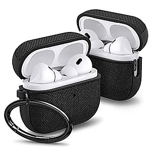 Spigen Urban Fit Designed for AirPods Pro 2nd Generation Case (USB-C/Lightening Cable) Premium Fabric Airpods Pro 2 Case Cover with Keychain - Black