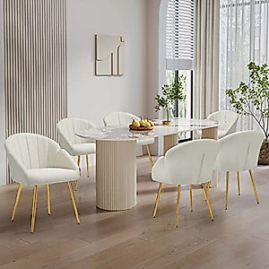 DRAGON GATE Sherpa Upholstered Dining Chairs Set of 2, Boucle Fleece Side Chair, Mid-Back Modern Accent Chair Armchair with Gold Legs for Living Room, Dining Room, Bedroom, Vanity Room, White