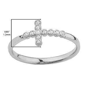 10K White Gold 1/12 Cttw Diamond Milgrain Edged Bezel Set Sideways Cross Statement Ring (J-K Color, I1-I2 Clarity) - Size 4