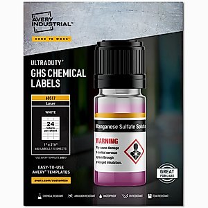 Avery UltraDuty GHS Chemical Labels for Laser Printers, Waterproof, UV Resistant, 1 x 2.5, Pack of 600 (60517)