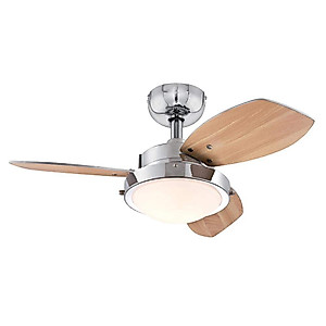 Ciata Lighting 30-Inch Wengue Indoor Ceiling Fan in Chrome Finish with Dimmable LED Light Fixture in Opal Frosted Glass with Reversible Wengue/Beech Blades