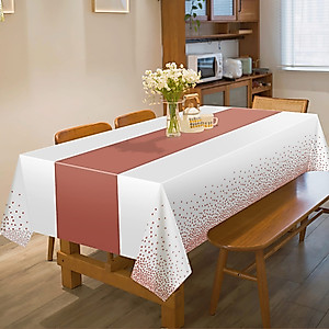 OHOME 4 Pack Disposable Plastic Table Cloths,White and Rose Gold Rectangle Table Covers for Birthday Pink Christmas Decor Pink Sweet 16 Party Decorations - Baby Shower Decorations for Girl 54" x 108"