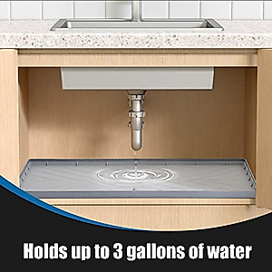 SYRISIO Premium Under Sink Mats for Kitchen Waterproof - 34" X 22", Holds up to 3 Gallons, Under Kitchen Sink Mat, Silicone Under Sink Liner, Under Kitchen Sink Organizer