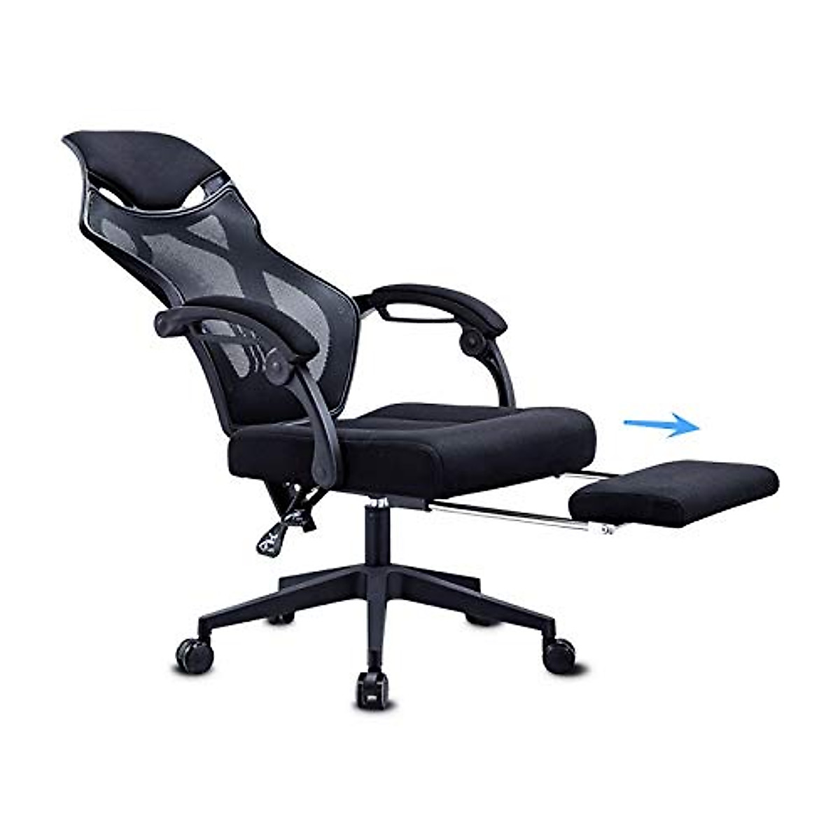 TBGFPO Reclining Office Chair - 300 LB Capacity Ergonomic Computer Mesh Recliner, Executive Swivel Office Desk Chair, Task Chair with Hidden Footrest and Lumbar Support,Black Footrest (Size : Black