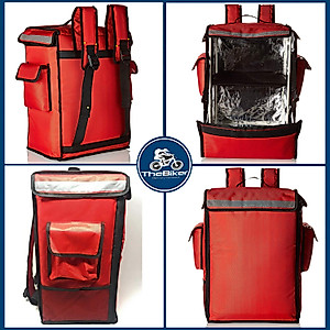 Food Delivery Backpack 14" L x 10" W x 19" H, Delivery Bag, Thermal Backpack,Heat Insulated Backpack, 2-Way Zipper (Red)