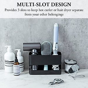 MyGift Modern Wall Mounted Black Metal Hair Styling Tools and Accessories Heat Resistant Holder with 3 Slots, Salon Hot Tool Organizer Rack for Blow Dryer Straightener Curling Iron